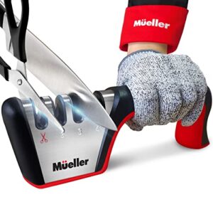 mueller 4-in-1, 4-stage best knife sharpener for hunting, heavy duty diamond blade really works for ceramic, steel knives and scissors