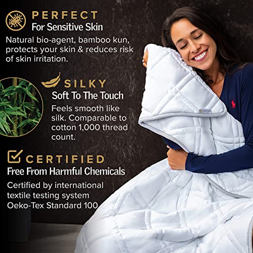 Aricove Cooling Weighted Blanket, 10 lbs, Full/Twin Size for Adults, Luxury Heavy Blanket in Silky Soft Bamboo, 48x72 inches, Machine Washable, White