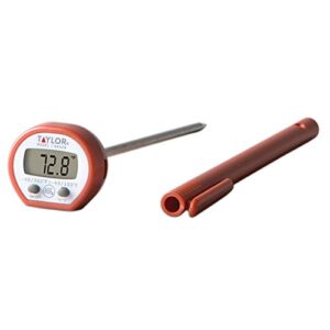 taylor instant read digital meat food grill bbq cooking kitchen thermometer, comes with pocket sleeve clip, red