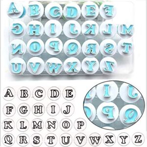 26pcs/set cookie stamp impress cookie cutters alphabet letter and number fondant cake biscuit mold letter shape diy cookie biscuit alphabet letters cake tool embosser cutter (upper case letter shape)