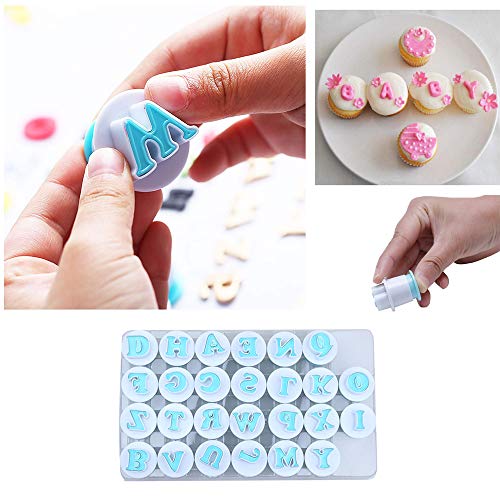 26PCS/Set Cookie Stamp Impress Cookie Cutters Alphabet Letter and Number Fondant Cake Biscuit Mold Letter Shape DIY Cookie Biscuit Alphabet Letters Cake Tool Embosser Cutter (Upper Case Letter Shape)