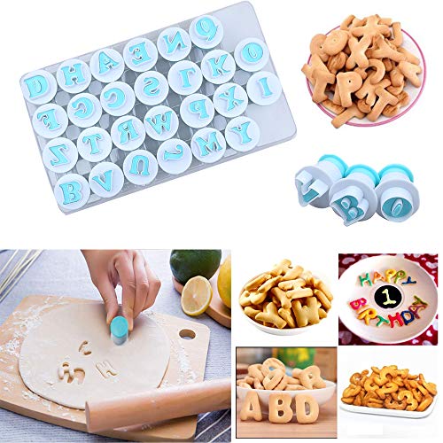 26PCS/Set Cookie Stamp Impress Cookie Cutters Alphabet Letter and Number Fondant Cake Biscuit Mold Letter Shape DIY Cookie Biscuit Alphabet Letters Cake Tool Embosser Cutter (Upper Case Letter Shape)