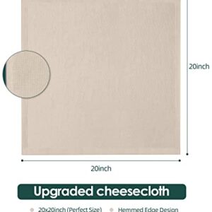 6 PCS 20x20 Inch Hemmed Cheesecloth, Grade 100, 100% Unbleached Cotton Fabric Ultra Fine Reusable Muslin Cloth for Straining, Cooking, Baking, Home