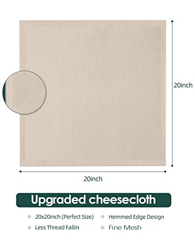 6 PCS 20x20 Inch Hemmed Cheesecloth, Grade 100, 100% Unbleached Cotton Fabric Ultra Fine Reusable Muslin Cloth for Straining, Cooking, Baking, Home