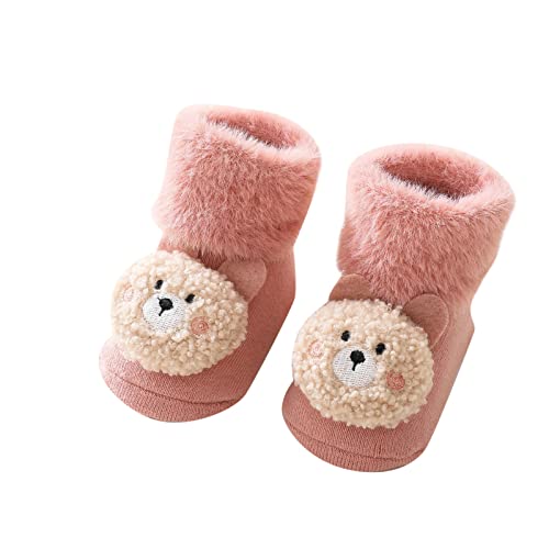 Lykmera Children Toddler Autumn Winter Boys Girls Floor Socks Non Slip Plush Warm Cute Cartoon Bear Rabbit Shoes Socks (Pink, 6-12 Months)