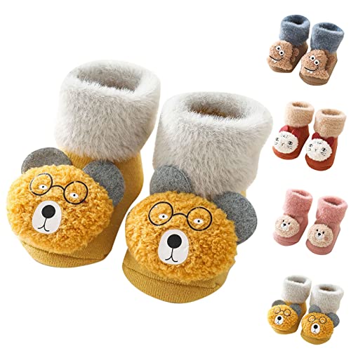 Lykmera Children Toddler Autumn Winter Boys Girls Floor Socks Non Slip Plush Warm Cute Cartoon Bear Rabbit Shoes Socks (Pink, 6-12 Months)