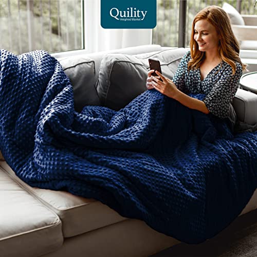 Quility Weighted Blanket for Adults - 20 LB Queen Size Heavy Blanket for Cooling & Heating - 100% Cotton Big Blanket w/Glass Beads, Machine Washable Blankets - 60"x80", Navy