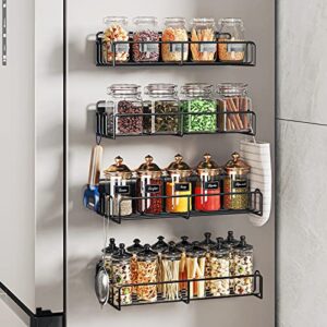 oponar 4 pack magnetic spice rack for refrigerator: large capacity, metal&black