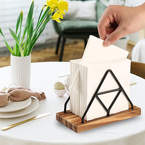 Wooden Napkin Storage,1 Pack Black Table Napkin Holder with Black Metal Wire for Indoor Outdoor Home Dining Restaurant Kitchen Decor