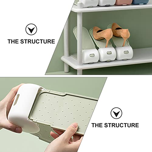 ULTECHNOVO 4pcs Double Deck for Saving Grey/Slipper Racks Holder Sneaker Clo Slots Showcase -Layer Shoe Stacker Fixtures Green Saver Display Organizer Practical Space Household Sandal