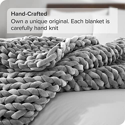 Bare Home Chunky Weighted Blanket Full or Queen Size 12lb (48" x 72") for Adults and Kids - Minky Fleece - Breathable & Cooling Weighted Blanket - Premium Heavy Blanket (Light Grey, 48"x72")