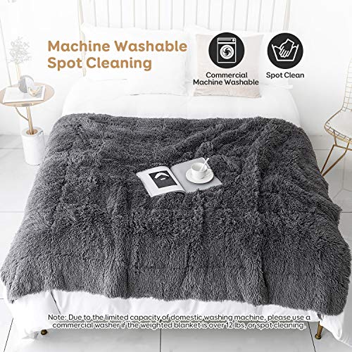 Uttermara Weighted Blanket Queen Size 15 Pounds for Adults, Sherpa Faux Fur Heavy Blanket for Couch Bed, Super Soft Plush Fleece & Cozy Sherpa Reverse, Luxury Long Fur Throw Blankets, 60" x 80", Gray