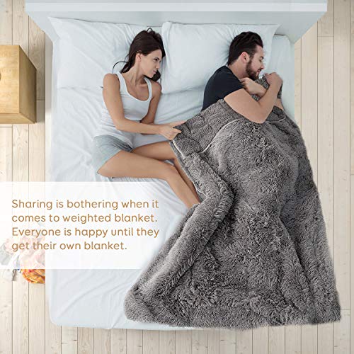 Uttermara Weighted Blanket Queen Size 15 Pounds for Adults, Sherpa Faux Fur Heavy Blanket for Couch Bed, Super Soft Plush Fleece & Cozy Sherpa Reverse, Luxury Long Fur Throw Blankets, 60" x 80", Gray