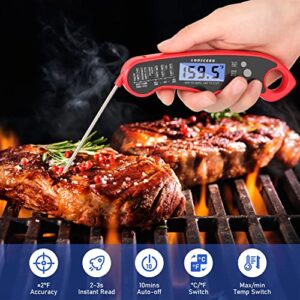 Lonicera Digital Meat Thermometer with Foldable Probe, Backlight & Calibration. Waterproof & Instant Read for Kitchen Food Cooking Baking Candy Liquid (Red)