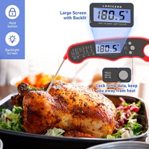 Lonicera Digital Meat Thermometer with Foldable Probe, Backlight & Calibration. Waterproof & Instant Read for Kitchen Food Cooking Baking Candy Liquid (Red)