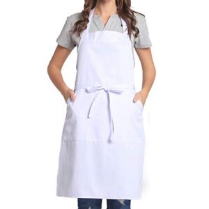 bighas adjustable bib apron with pocket extra long ties for women men, 18 colors, chef, kitchen, home, restaurant, cafe, cooking, baking (white)