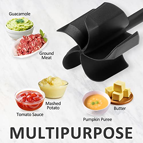 Ourokhome Upgrade Meat Chopper and Potato Masher, Heat Resistant Ground Meat Smasher for Hamburger Meat, 5 Curved Blades Ground Beef Smasher, Nylon Non Stick Mixer, Stirrer and Kitchen Gadgets, Black