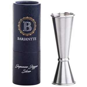 bariantte silver double jigger for bartending, cocktail jigger 2 oz 1 oz, cocktail measuring cup japanese jigger shot measure jiggers, bar measuring tools bar jigger with measurements inside