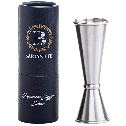 BARIANTTE Silver Double Jigger for Bartending, Cocktail Jigger 2 oz 1 oz, Cocktail Measuring Cup Japanese Jigger Shot Measure Jiggers, Bar Measuring Tools Bar Jigger with Measurements Inside