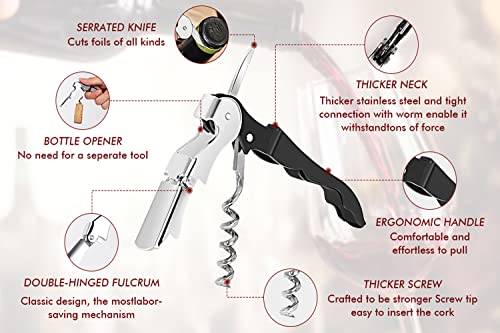 Professional Waiter Corkscrew Wine Openers Set (4 PCS),Upgraded With Heavy Duty Stainless Steel Hinges Wine Key for Restaurant Waiters, Sommelier, Bartenders