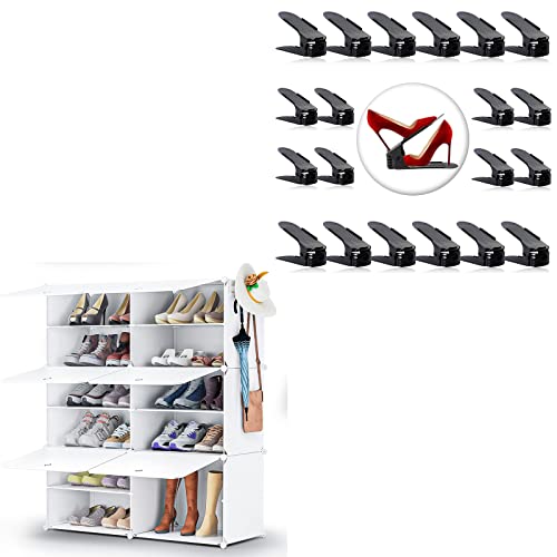 Neprock 20-Pack Black Shoe Slots Organizer Bundle with 6 Tier White Shoe Rack Organizer