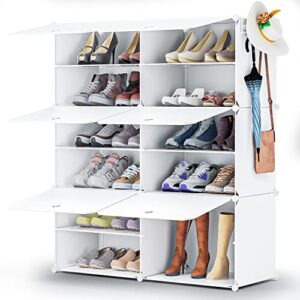 Neprock 20-Pack Black Shoe Slots Organizer Bundle with 6 Tier White Shoe Rack Organizer