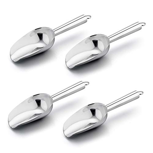 Mini Scoop, E-far 3 Ounce Stainless Steel Kitchen Utility Scoops, Ideal for Candy/Ice Cube/Flour/Sugar/Coffee Bean/Protein Powder, Food Grade & Anti Rust, Easy Clean & Dishwasher Safe (4 Pack)