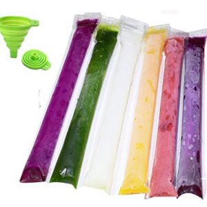 120pcs Ice Popsicle Molds Bags Pop Mold Pouch with Zip Seals get Funnel Free, 11"x2" DIY Zip-Top Ice pop Pouches for Gogurt Ice Candy or Freeze Pops Fruit Vegetable Freezer Tubes