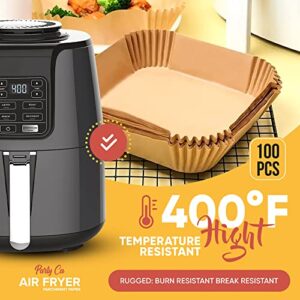 Air Fryer Liners - 100Pcs Non-Stick Disposable Paper Liners - Square Parchment Paper for 5-8 QT Air Fryers - Essential Air Fryer Accessories, Fits 5-8 INCH Airfryer