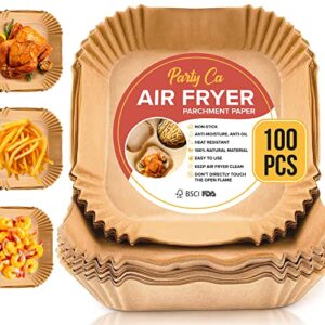 air fryer liners - 100pcs non-stick disposable paper liners - square parchment paper for 5-8 qt air fryers - essential air fryer accessories, fits 5-8 inch airfryer