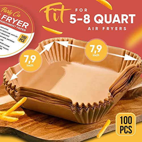 Air Fryer Liners - 100Pcs Non-Stick Disposable Paper Liners - Square Parchment Paper for 5-8 QT Air Fryers - Essential Air Fryer Accessories, Fits 5-8 INCH Airfryer