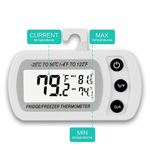 LinkDm 2 Pack Digital Refrigerator Freezer Thermometer,Max/Min Record Function with Large LCD Display