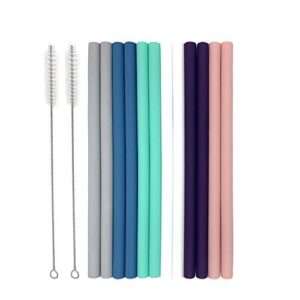 senneny set of 12 silicone drinking straws for 30oz and 20oz - reusable silicone straws bpa free extra long with cleaning brushes- 12 straight- 8mm diameter