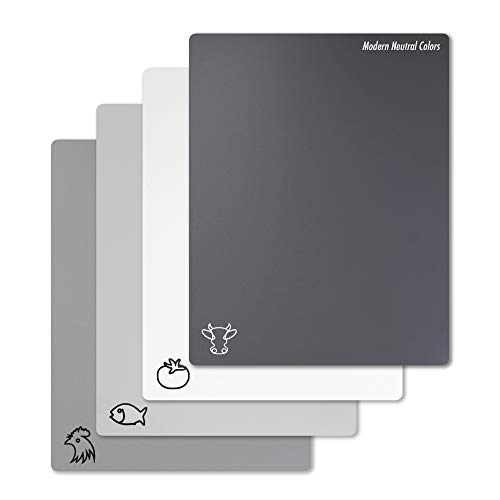 Fotouzy Flexible Plastic Cutting Board Mats with Food Icons, BPA-Free, Non-Porous, 100% Non-slip Back and Dishwasher Safe, Unique Modern Neutral Colors, Set of 4