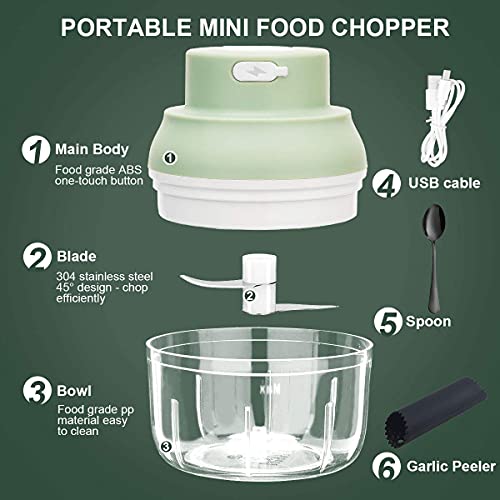 Electric Garlic Chopper Mini, Garlic Masher Crusher, Food Processor Small with Garlic Peeler And Spoon (100ML/3.3FL OZ, Green)