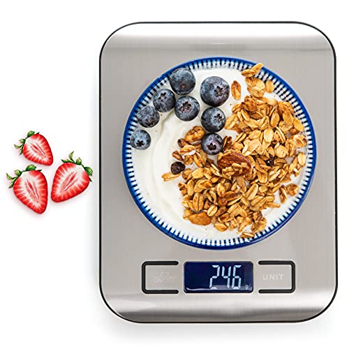 Digital Kitchen Scale Food Multifunction Accuracy Digital Scale LCD Display 11LB 5KG, Food Scales Digital Weight Grams and Oz, Baking Scale, Stainless Steel Small Food Scale by Moss and Stone