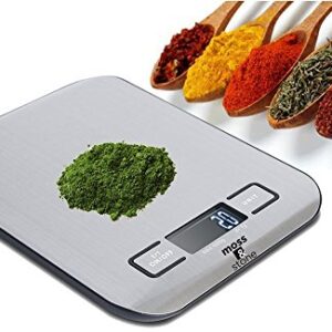 Digital Kitchen Scale Food Multifunction Accuracy Digital Scale LCD Display 11LB 5KG, Food Scales Digital Weight Grams and Oz, Baking Scale, Stainless Steel Small Food Scale by Moss and Stone