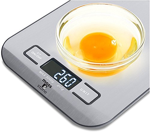 Digital Kitchen Scale Food Multifunction Accuracy Digital Scale LCD Display 11LB 5KG, Food Scales Digital Weight Grams and Oz, Baking Scale, Stainless Steel Small Food Scale by Moss and Stone