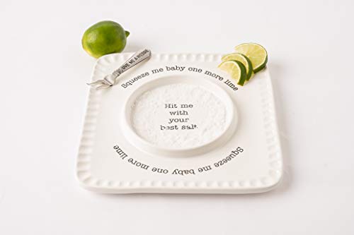 Mud Pie Lime and Salt Rimmer Margarita Set, Square, White