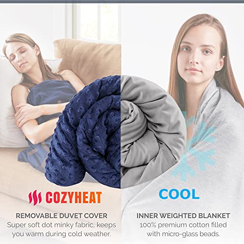 Degrees of Comfort Coolmax Weighted Blanket with Washable Cover Twin Size | 1 x Cozyheat Minky Plush Cover Included, Micro Glass Beads Technology | 48x72 12 lbs Navy