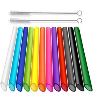 alink 12 pcs reusable boba straws, 13 mm x 10.5 inch long wide colored plastic smoothie straws for bubble tea, tapioca pearls with 2 cleaning brush - pointed design