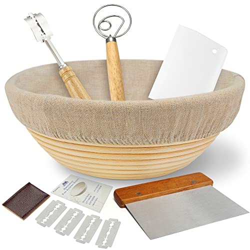 M JINGMEI Banneton Bread Proofing Basket Set, Round 9" Sourdough Proofing Basket for Bread Making Tools Supplies Banneton Basket Sourdough Bread Baking Supplies Artisan Bread Kit, Gifts for Bakers