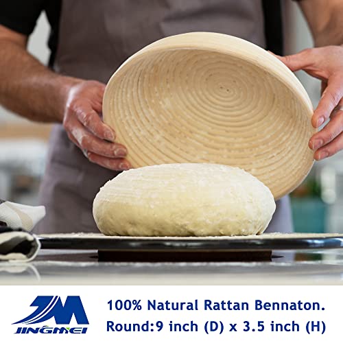 M JINGMEI Banneton Bread Proofing Basket Set, Round 9" Sourdough Proofing Basket for Bread Making Tools Supplies Banneton Basket Sourdough Bread Baking Supplies Artisan Bread Kit, Gifts for Bakers