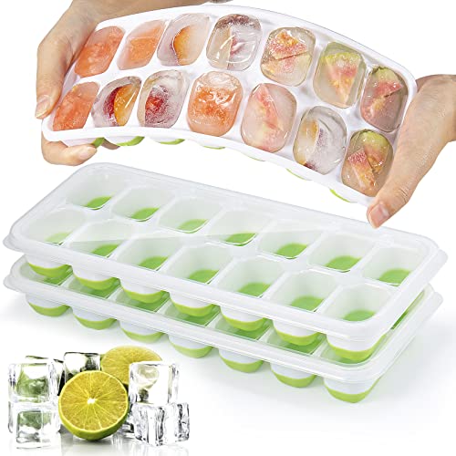 Ice Cube Trays, Easy-Release & Flexible 14-Ice Cube Trays with Spill-Resistant Removable Lid, Ice Trays for Freezer,Silicone Ice Cube Tray,Super Easy Release Stackable BPA Free for Drinks & Cocktail