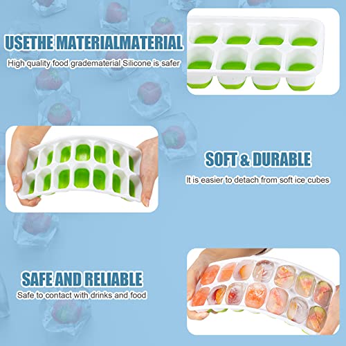 Ice Cube Trays, Easy-Release & Flexible 14-Ice Cube Trays with Spill-Resistant Removable Lid, Ice Trays for Freezer,Silicone Ice Cube Tray,Super Easy Release Stackable BPA Free for Drinks & Cocktail