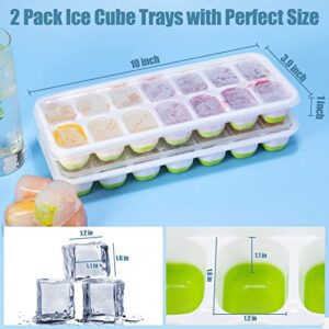 Ice Cube Trays, Easy-Release & Flexible 14-Ice Cube Trays with Spill-Resistant Removable Lid, Ice Trays for Freezer,Silicone Ice Cube Tray,Super Easy Release Stackable BPA Free for Drinks & Cocktail