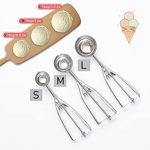 3 Pack Ice Cream Scoop, Cookie Scoop Set, Small/Medium/Large, Ice Cream Scooper, Cookie Scoops for Baking