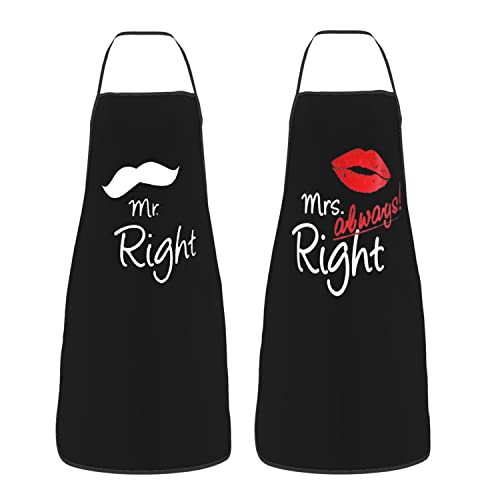 2Pcs Mr Right Mrs Always Right Aprons Funny Cooking Kitchen Bib Aprons for Women Men Chef Waterdrop Resistant Wedding Gifts for Couple Women Men Chef Gifts Cool Bridal Shower Gifts Engagement Gifts