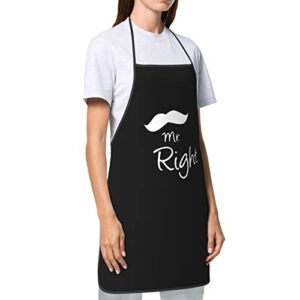 2Pcs Mr Right Mrs Always Right Aprons Funny Cooking Kitchen Bib Aprons for Women Men Chef Waterdrop Resistant Wedding Gifts for Couple Women Men Chef Gifts Cool Bridal Shower Gifts Engagement Gifts