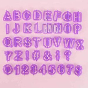 40pcs Alphabet Cookie Cutters Set Purple Plastic Letter Icing Cake Decorating Fondant Number Cutters Mould Tools for Sugarcraft Biscuit Pastry Plunger Baking